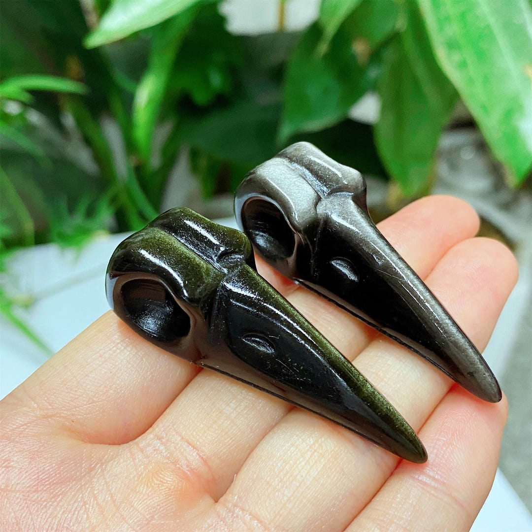 Hand Carved Obsidian Crow Skull, Crystal Animal Specimen - Etsy