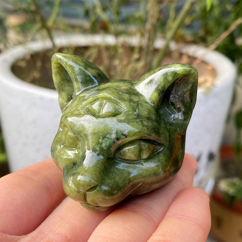 Hand Carved Green Jade Crystal Cat, Mineral Specimen, 2'' - Etsy