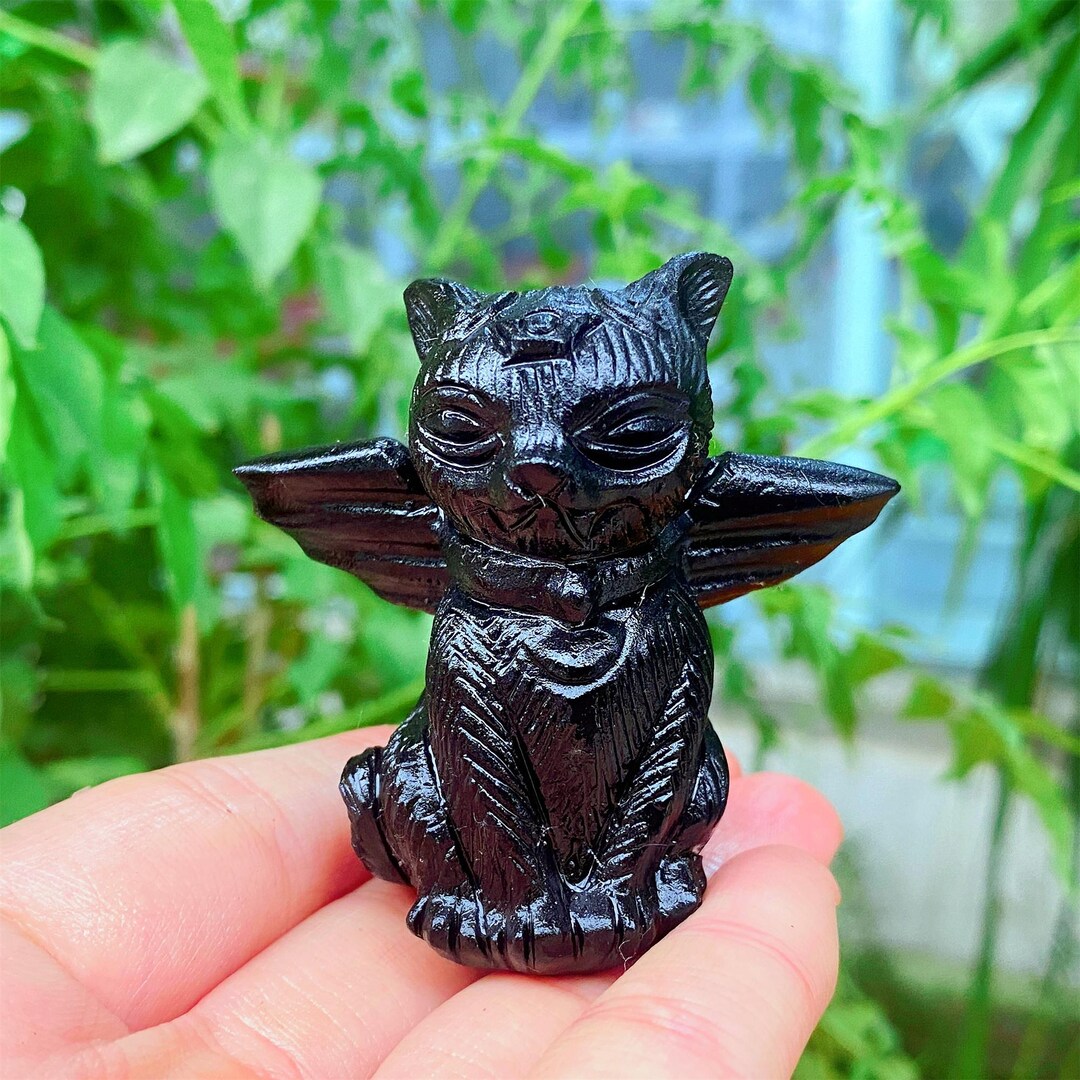 Obsidian Angel Cat Carving: Natural Quartz Crystal Animal - 2.2" - Etsy