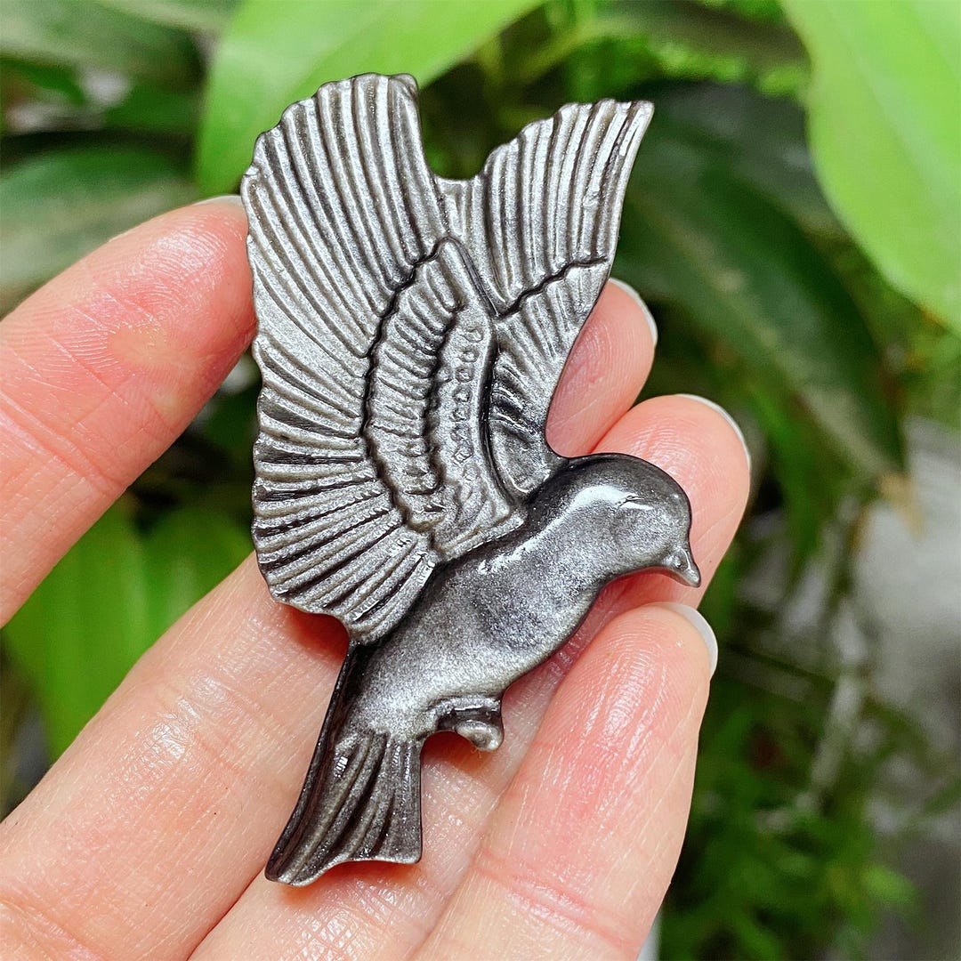 Hand Carved Natural Silver Obsidian Bird Sculpture: Quartz Animals ...