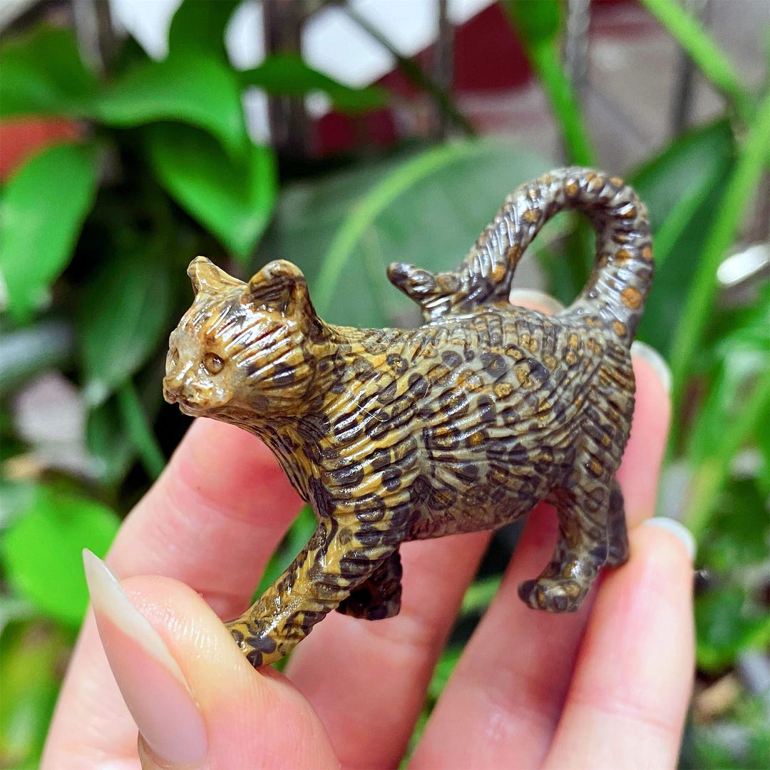 Leopard Print Stone Cat Figurine: Natural Quartz Crystal Carving, 2" - Etsy