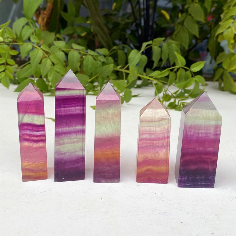 Natural Sweet Fluorite Obelisk Tower: Reiki Healing Crystal Tower, Home ...