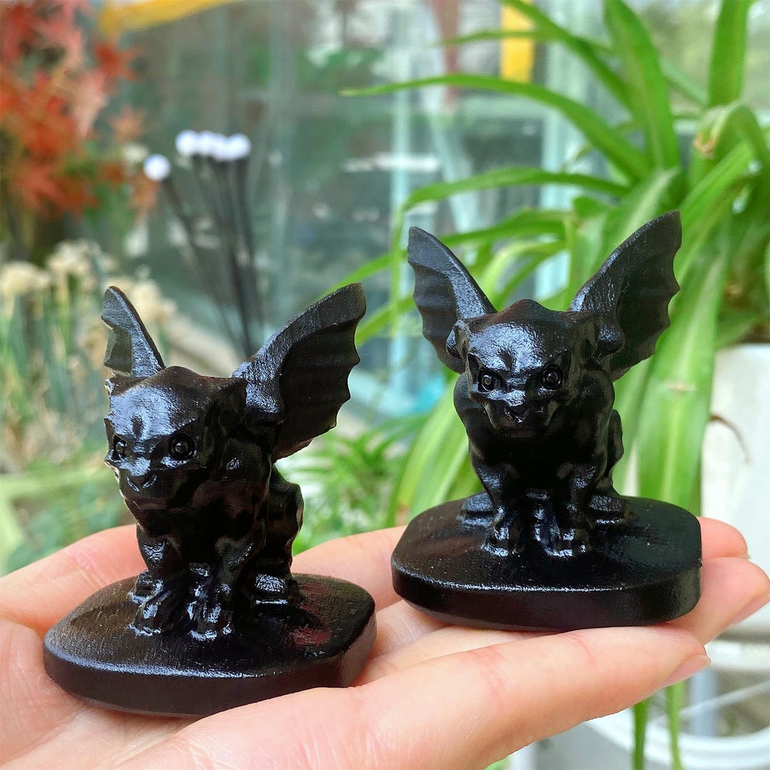 2.2" Natural Obsidian Gargoyle, Quartz Crystal Carved ,crystal Heal ...