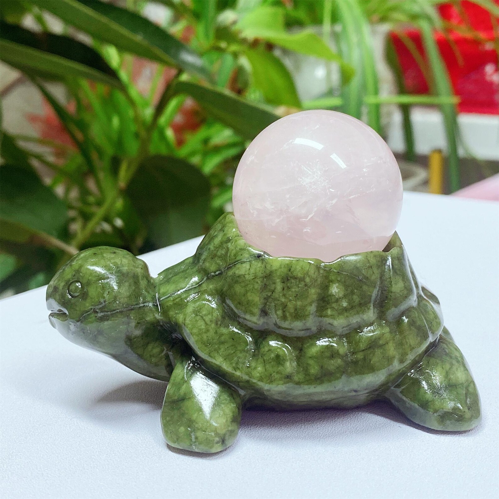 Tortuga de cristal tallada a mano, bola de cuarzo, espécimen mineral, 4 ...