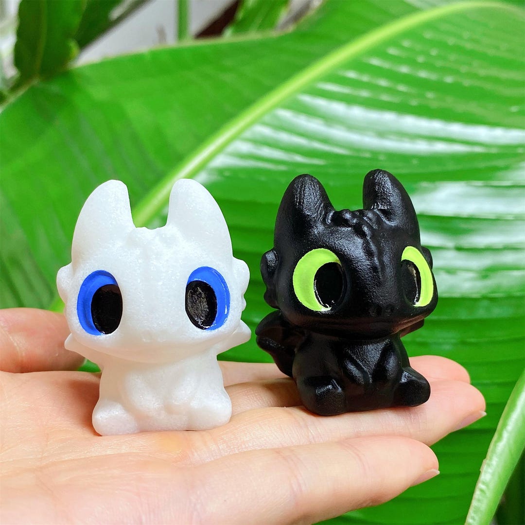 Obsidian & White Jade Toothless Dragon Figurine: Carved Crystal Animal ...