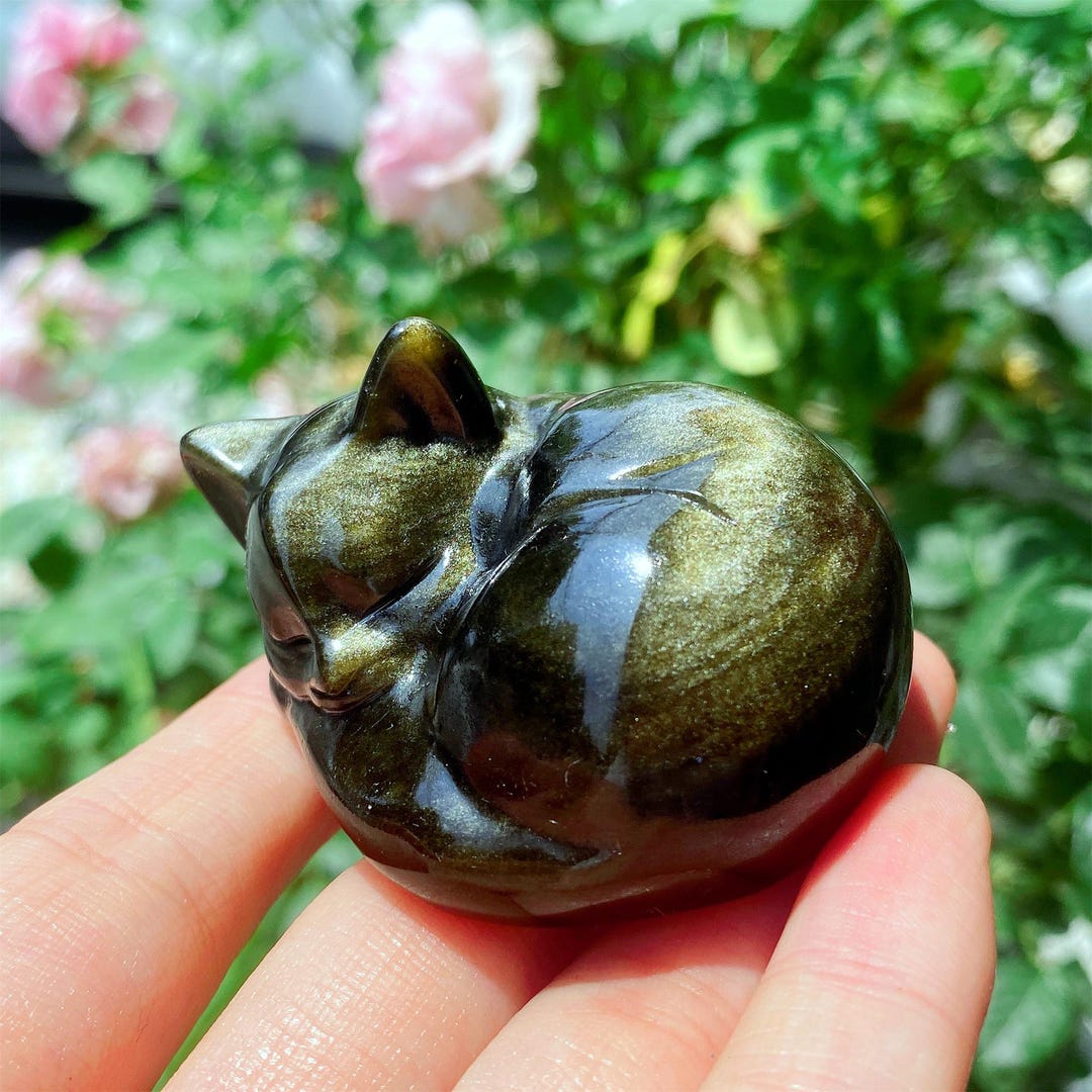 Gold Obsidian Sleeping Cat Carving: Crystal Healing Animal (2.4 Inch - Etsy