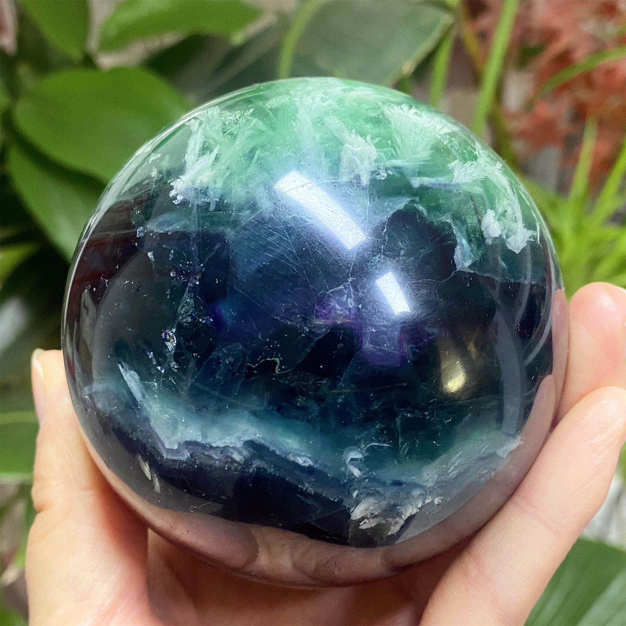 Natural Feather Fluorite Crystal Ball: Home Decor, Divination Sphere - Etsy
