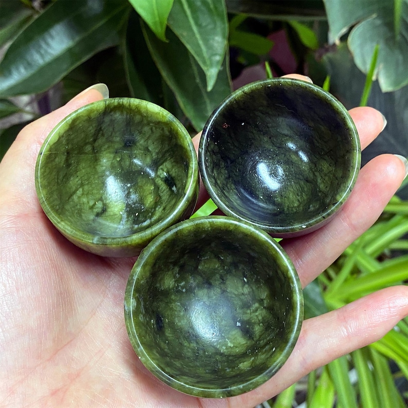 Hand Carved Green Jade Bowl: Natural Crystal Healing, 2 Inch - Etsy