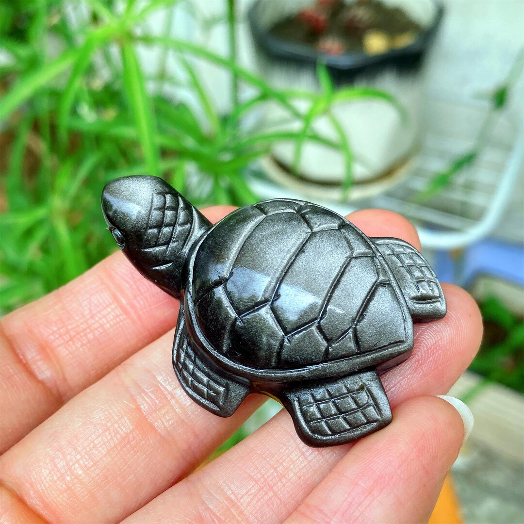 Carved Silver Obsidian Sea Turtle: Crystal Healing Stone, Home Decor - Etsy