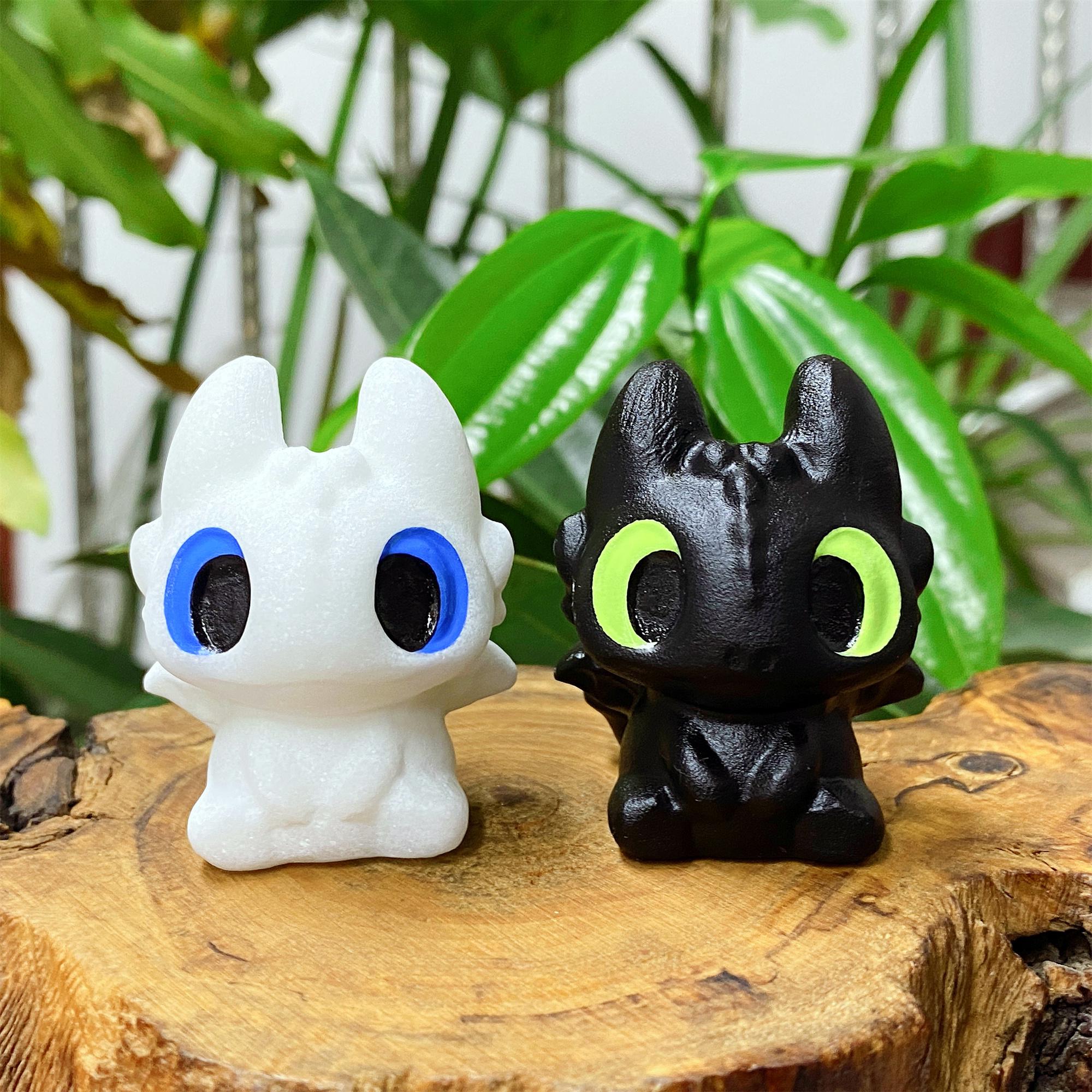 Obsidian & White Jade Toothless Dragon Figurine: Carved Crystal Animal ...