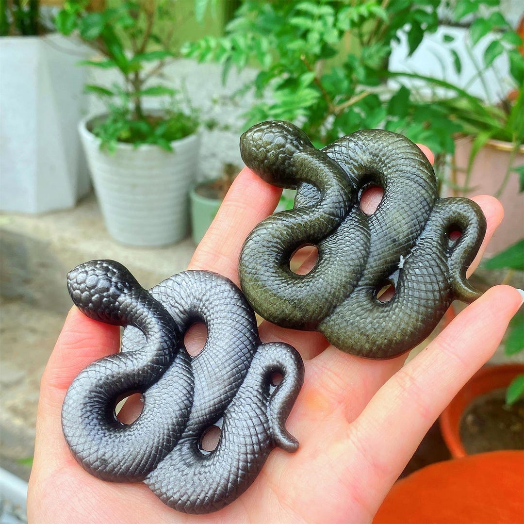 Hand Carved Obsidian Snake, Crystal Animal Specimen - Etsy