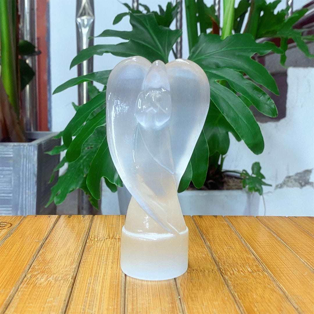 Selenite Angel Carving: White Quartz Crystal Sculpture, Healing Gift - Etsy