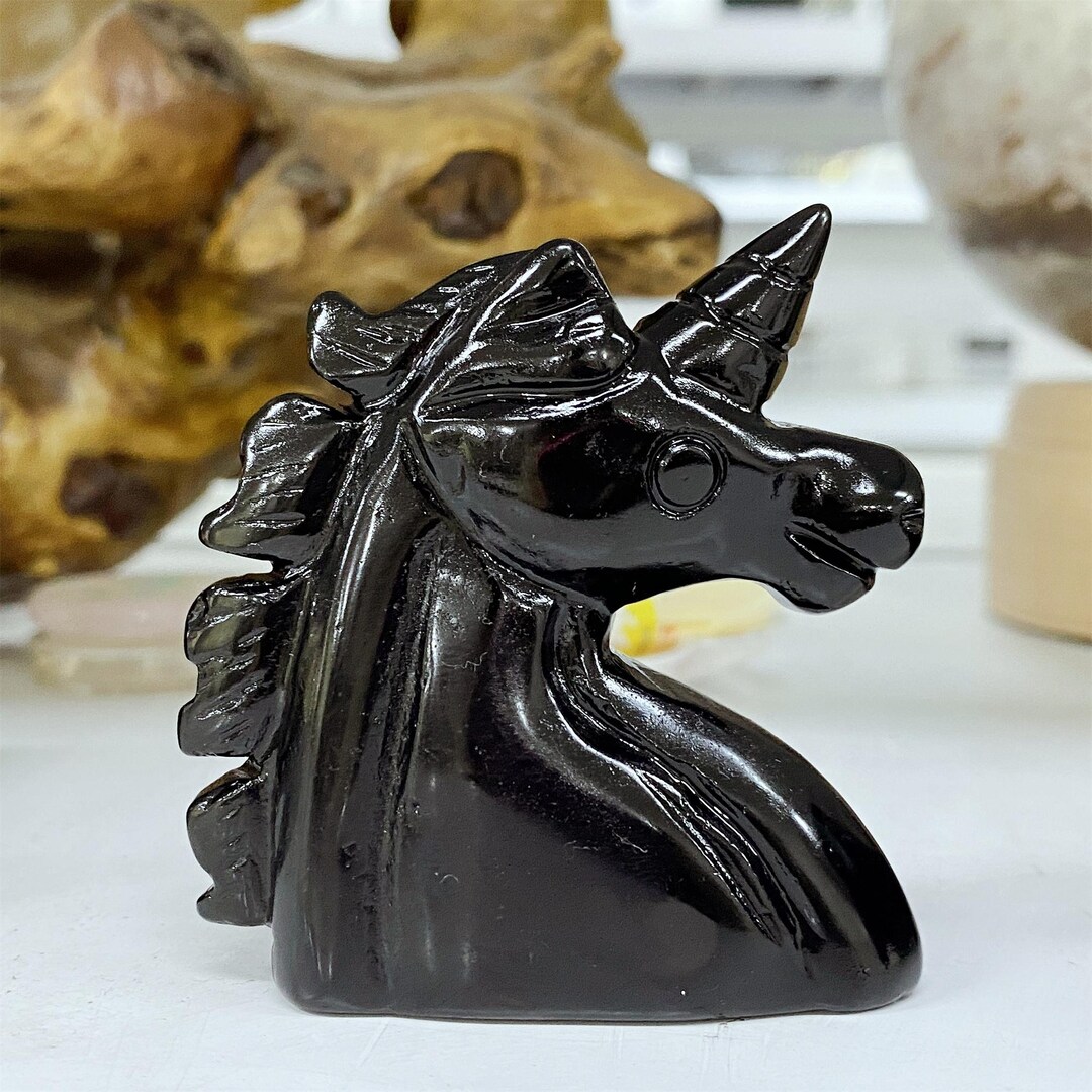 Obsidian Unicorn Carving: Natural Crystal Animal, Home Decor,reiki ...