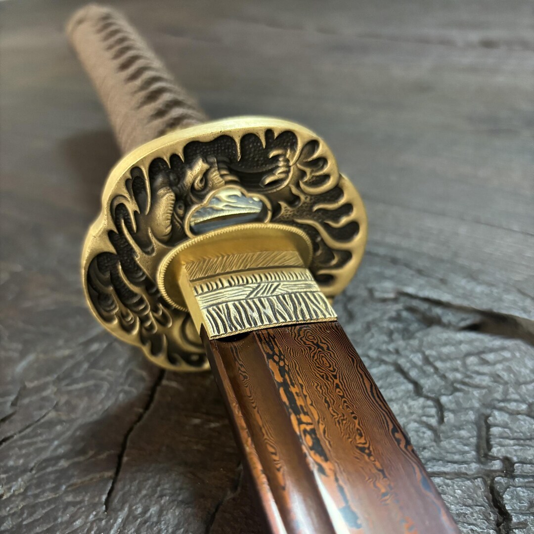 Hand-forged Full Tang Damascus Steel Katana Red Blade & Hellfire Copper ...