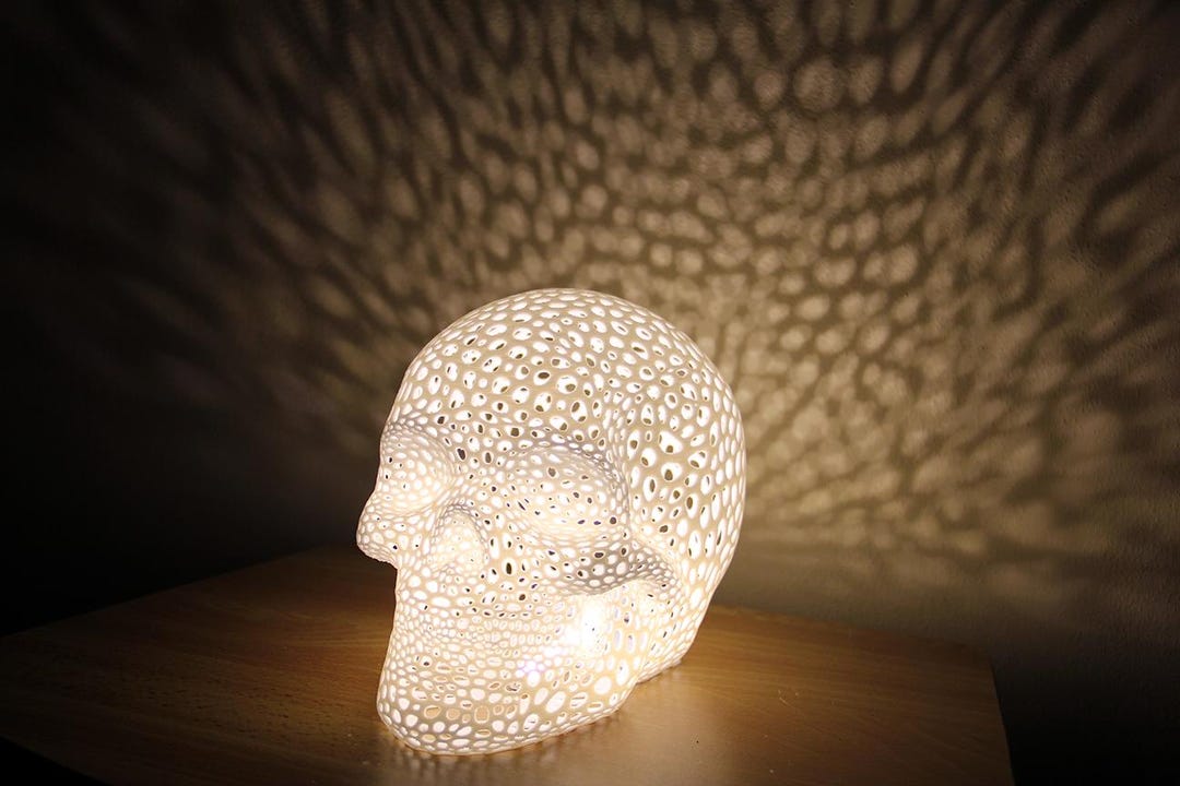 Voronoi Skull Lamp – 3D Printed LED Light – Unique Geometric Decor ...