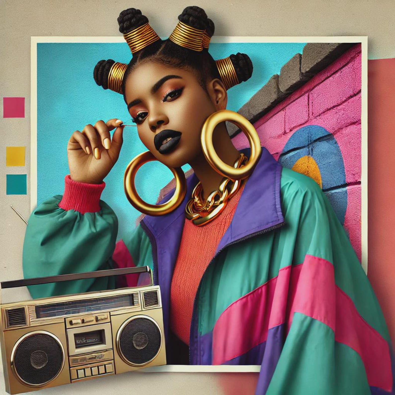 Block Party Baddie – Retro 90s Style Black Woman Art | Vibrant ...