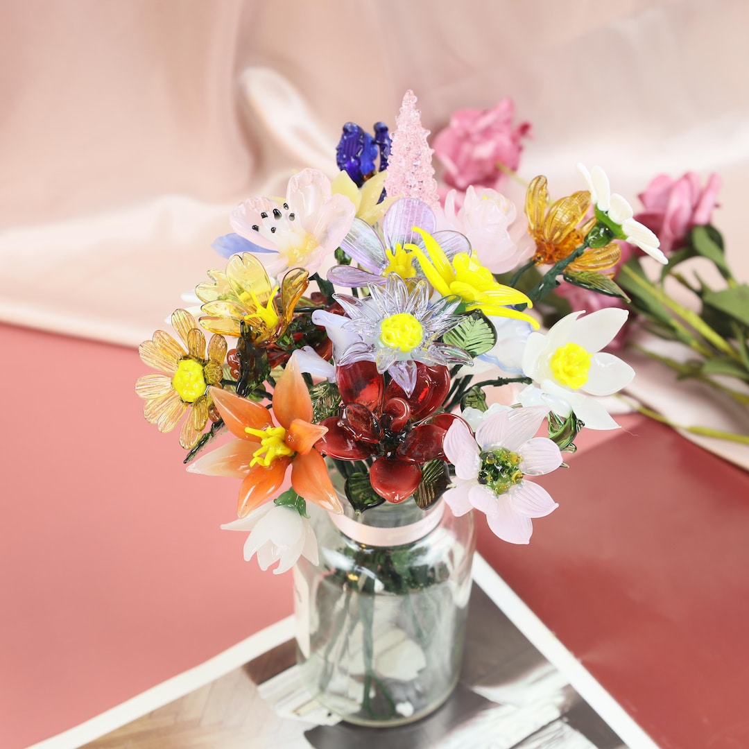 Glass Flower Bouquet, Glass Birth Flower, Glass Birth Month Flowers ...