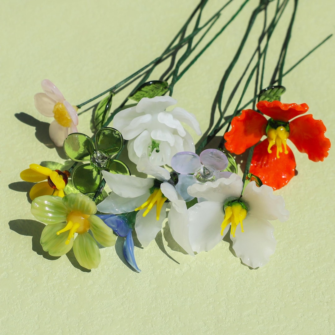 Handmade Glass Flower, Glass Flower Bouquet, Glass Daisy, Cherry ...