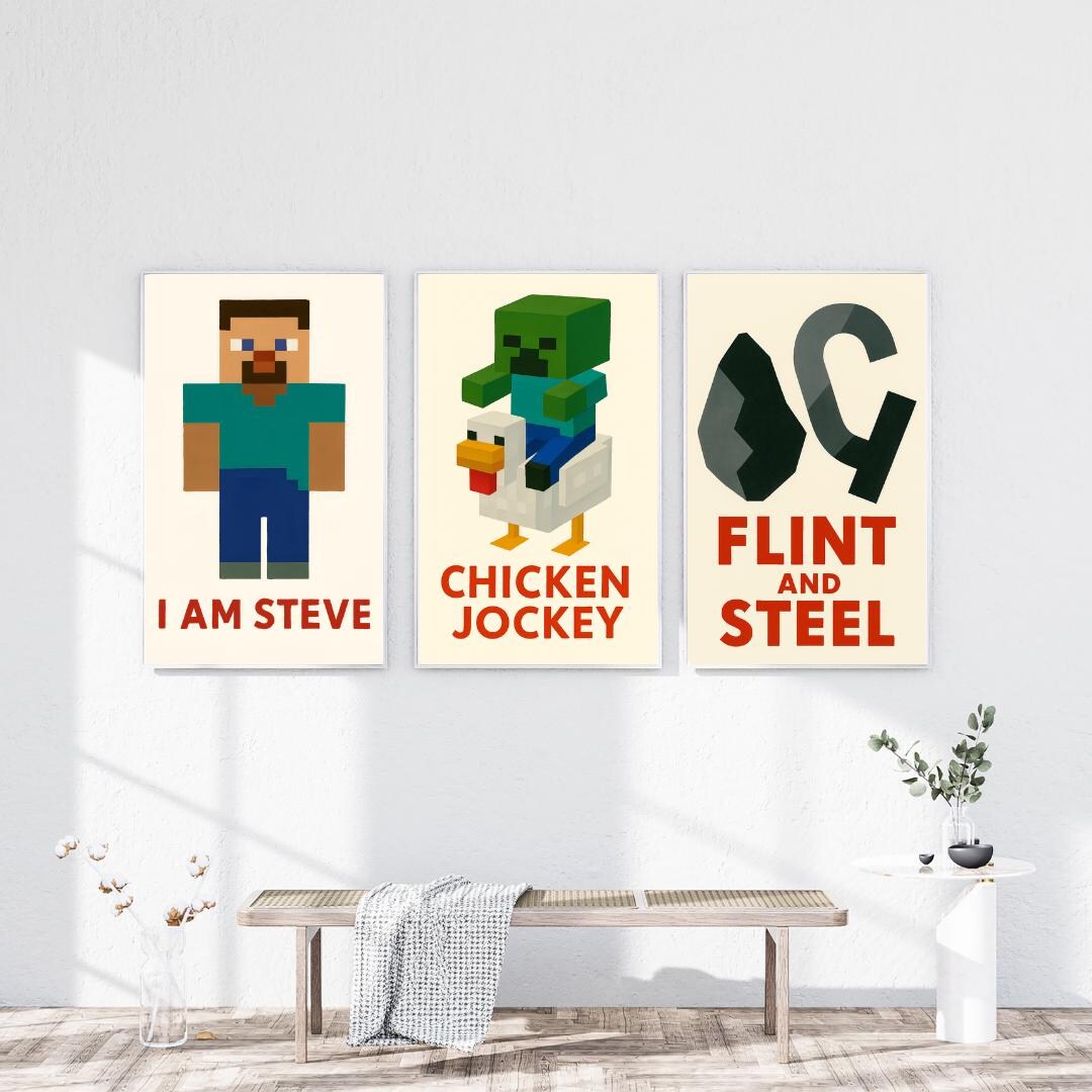 Minecraft-inspired Art Prints – Pixel Poster Decor for Gamers | Steve ...