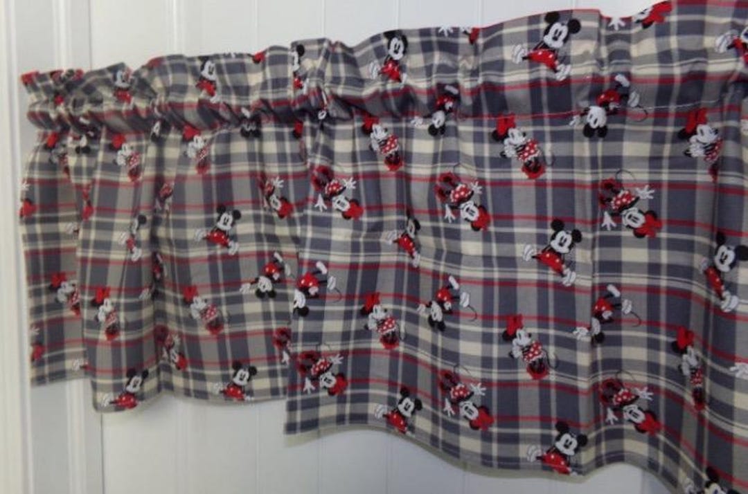 Red Mickey Mouse Plaid Disney Curtain Valance Window Topper - Etsy