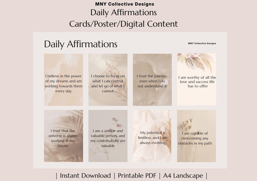 Daily Affirmations - Cards, Poster, Digital Content - Etsy