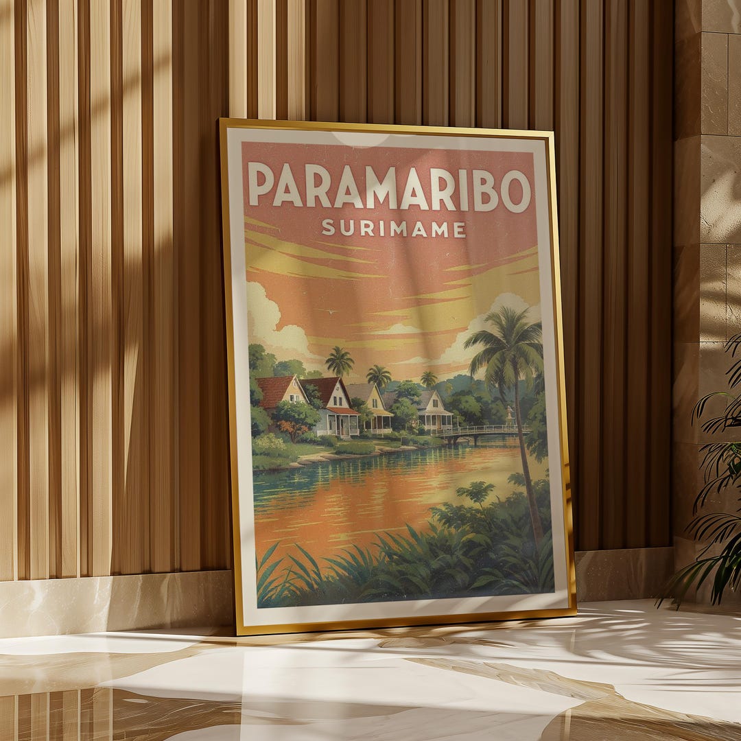 Suriname Travel Poster, Paramaribo Retro Print, A2 Vintage Wall Art ...