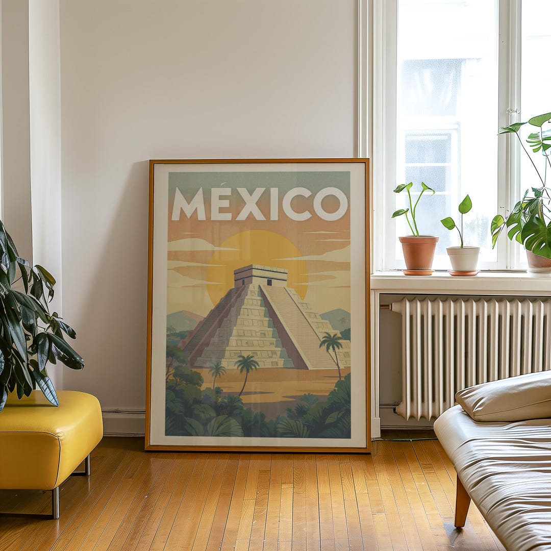 Mexico Travel Poster, Chichen Itzá Retro Print, Vintage Mexico Wall Art ...