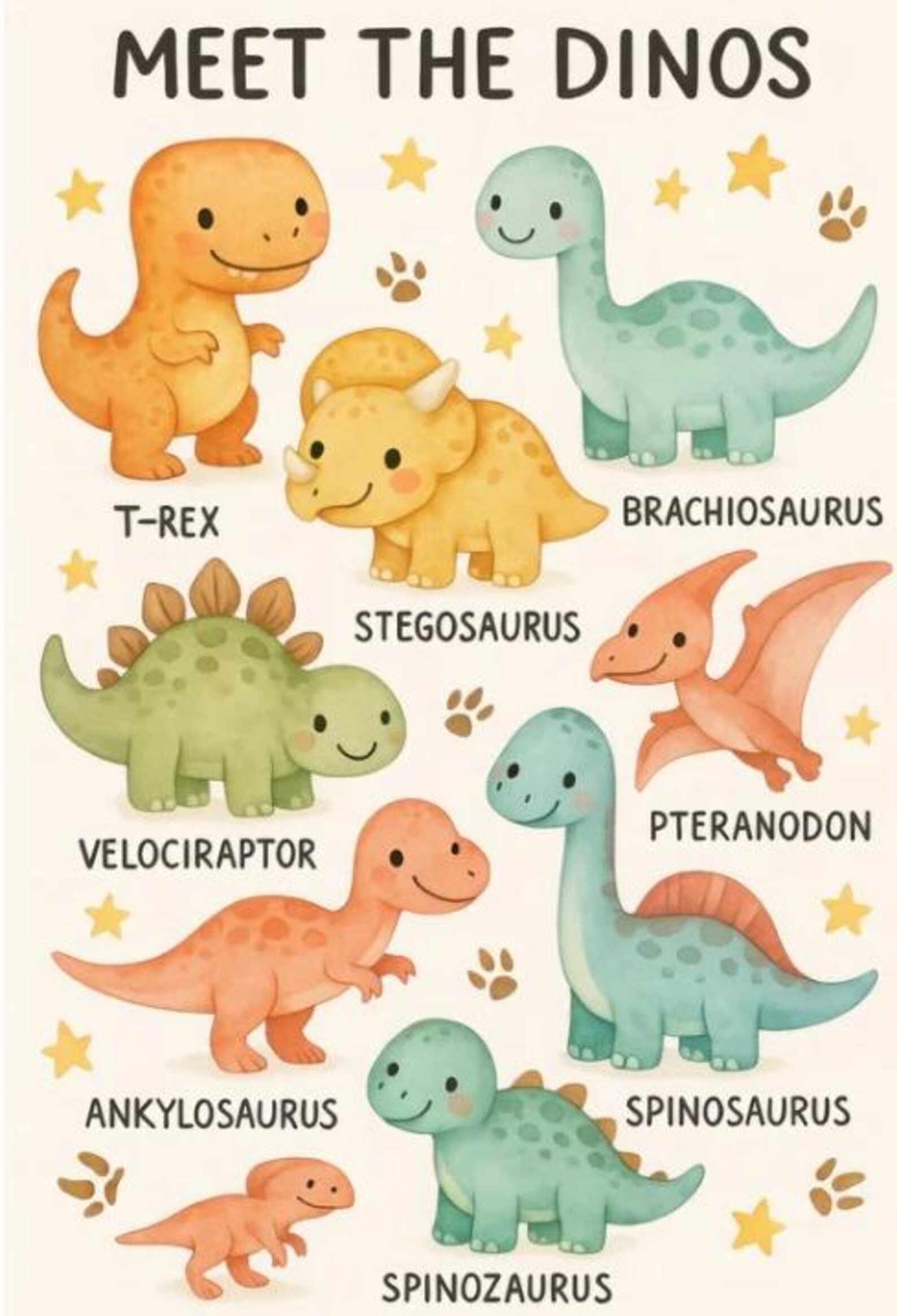Meet the Dinos Printable Wall Art – Cute Dinosaur Poster for Kids ...