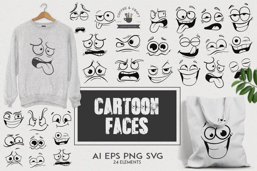 Cartoon Faces Bundle | 300 DPI JPEG | Transparent PNG | 1200 X 1300 ...