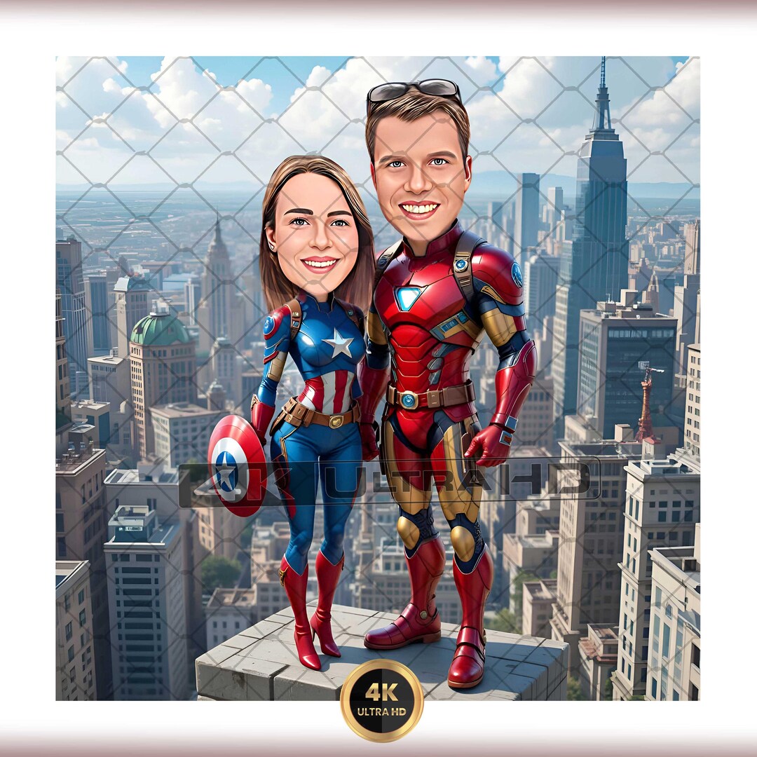 Superhero Couple Caricature | Custom Iron Man & Captain America ...