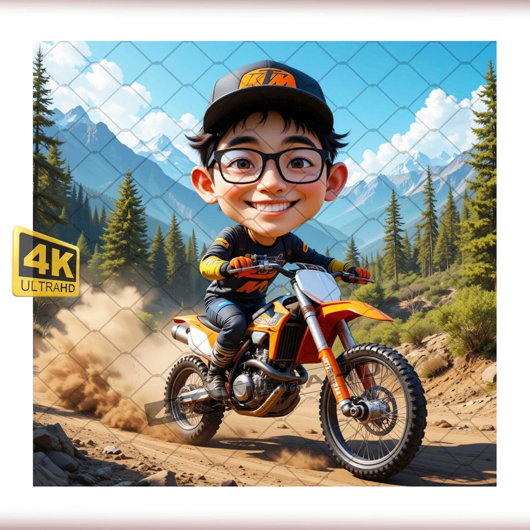 3D Caricature Motocross Rider - Custom Dirt Bike Cartoon Art ...
