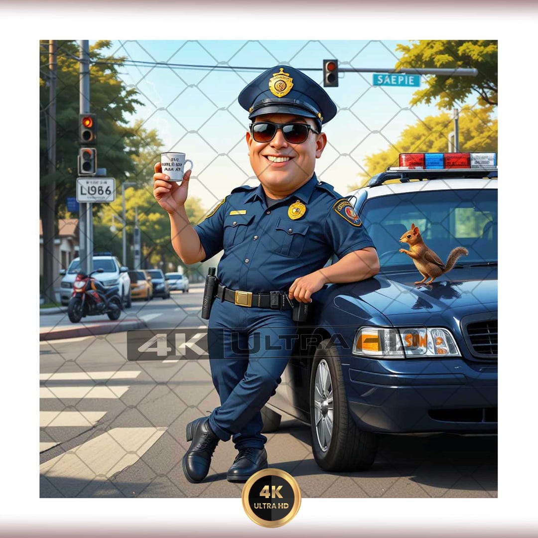 Custom Police Officer Caricature Portrait From Photo, Personalized ...