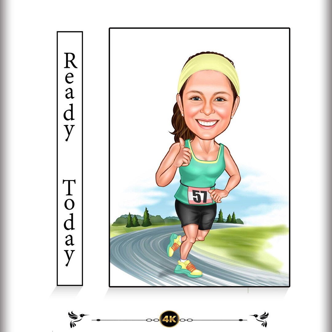 Marathon Runner Caricature, Personalized Athlete Portrait, Custom ...