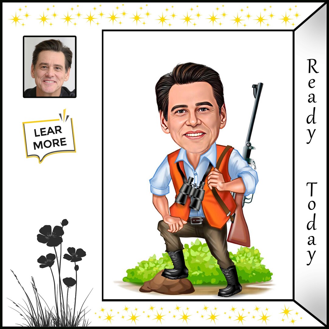 Custom Hunter Cartoon Caricature - Animated Male Hunter With Rifle ...