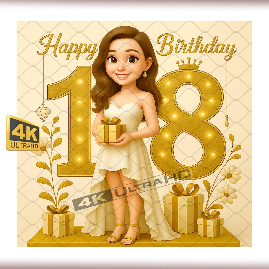 3D Caricature Cartoon - 18th Birthday Gift, Elegant Woman in Gold ...