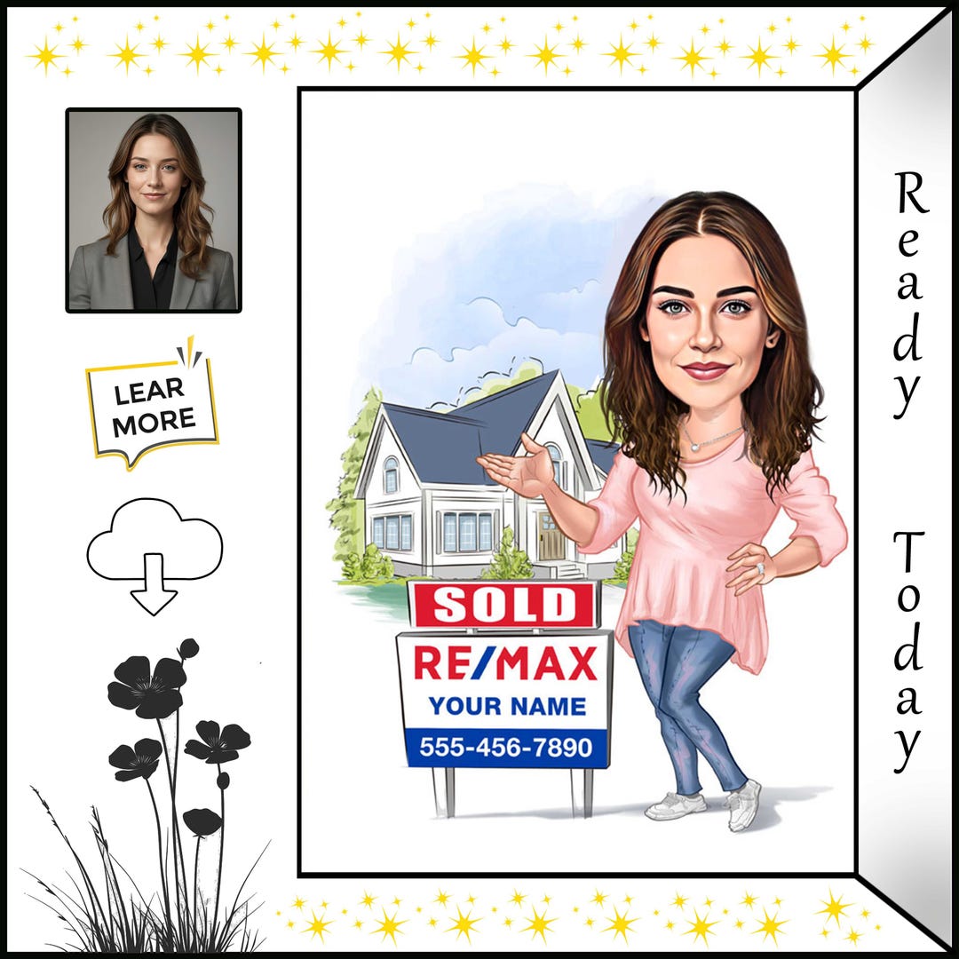 Custom Caricature Cartoon - Real Estate Agent Women With House Sold ...