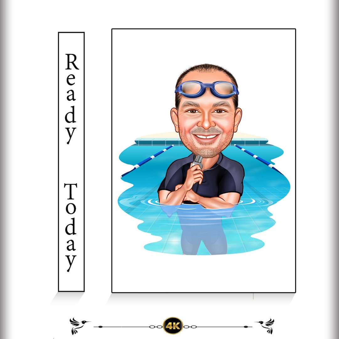 Custom Swimming Coach Caricature Cartoon - Swim Instructor With Goggles ...