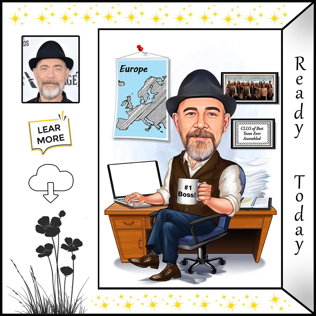 Custom Caricature Cartoon Boss Gift - European Team Office Artwork ...