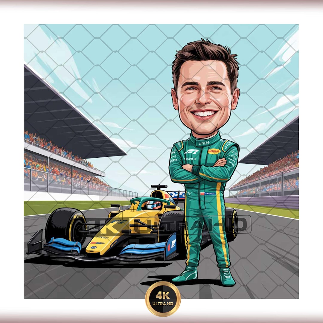 Custom F1 Caricature Portrait, Formula 1 Driver Art, Personalized ...