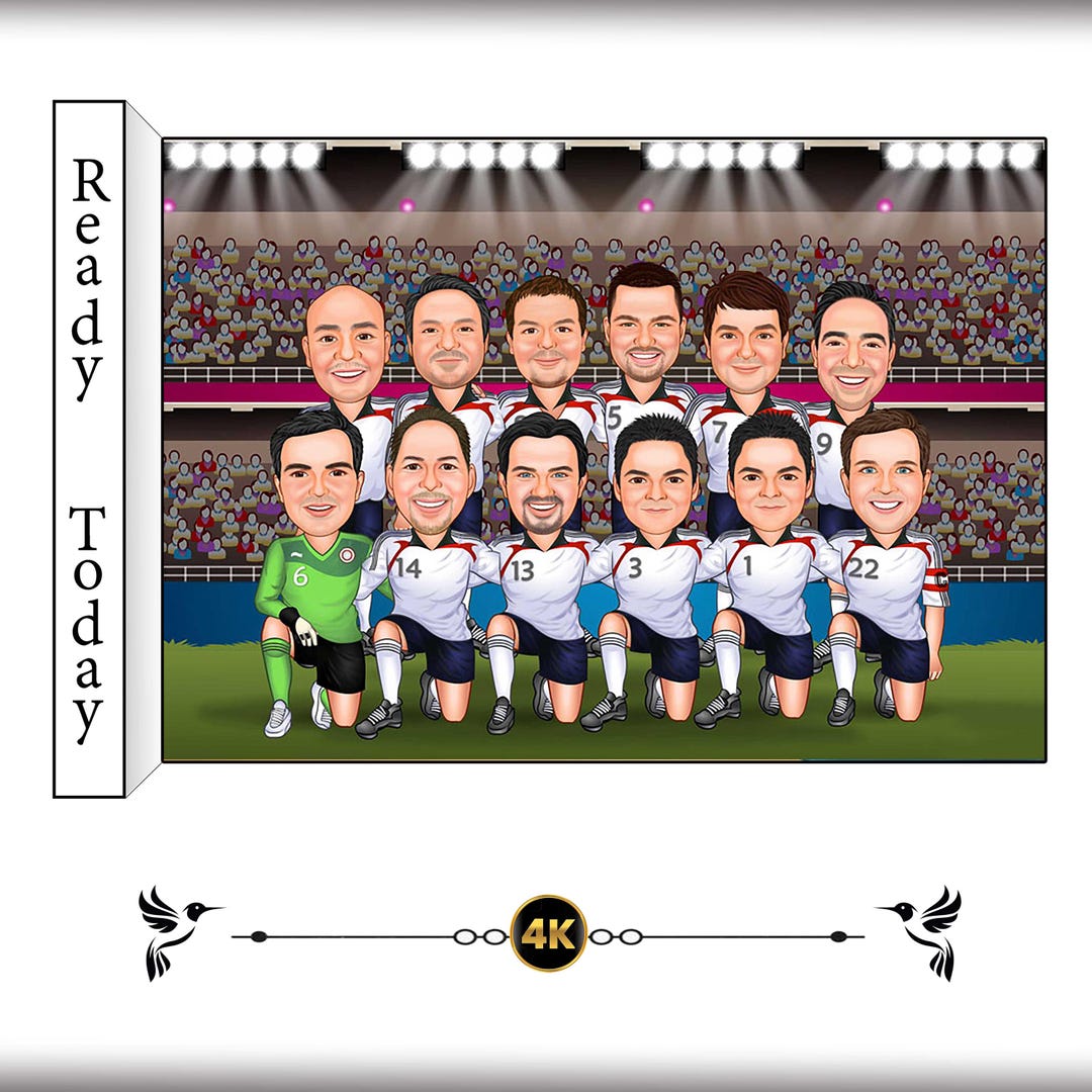 Custom Soccer Team Caricature Portrait Personalized Cartoon Art - Etsy