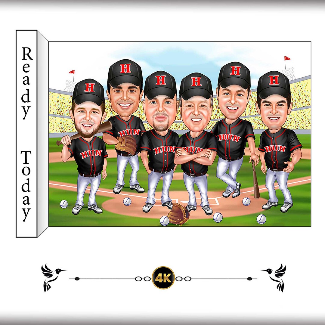 Custom Baseball Team Caricature Cartoon Illustration Digital Art - Etsy ...