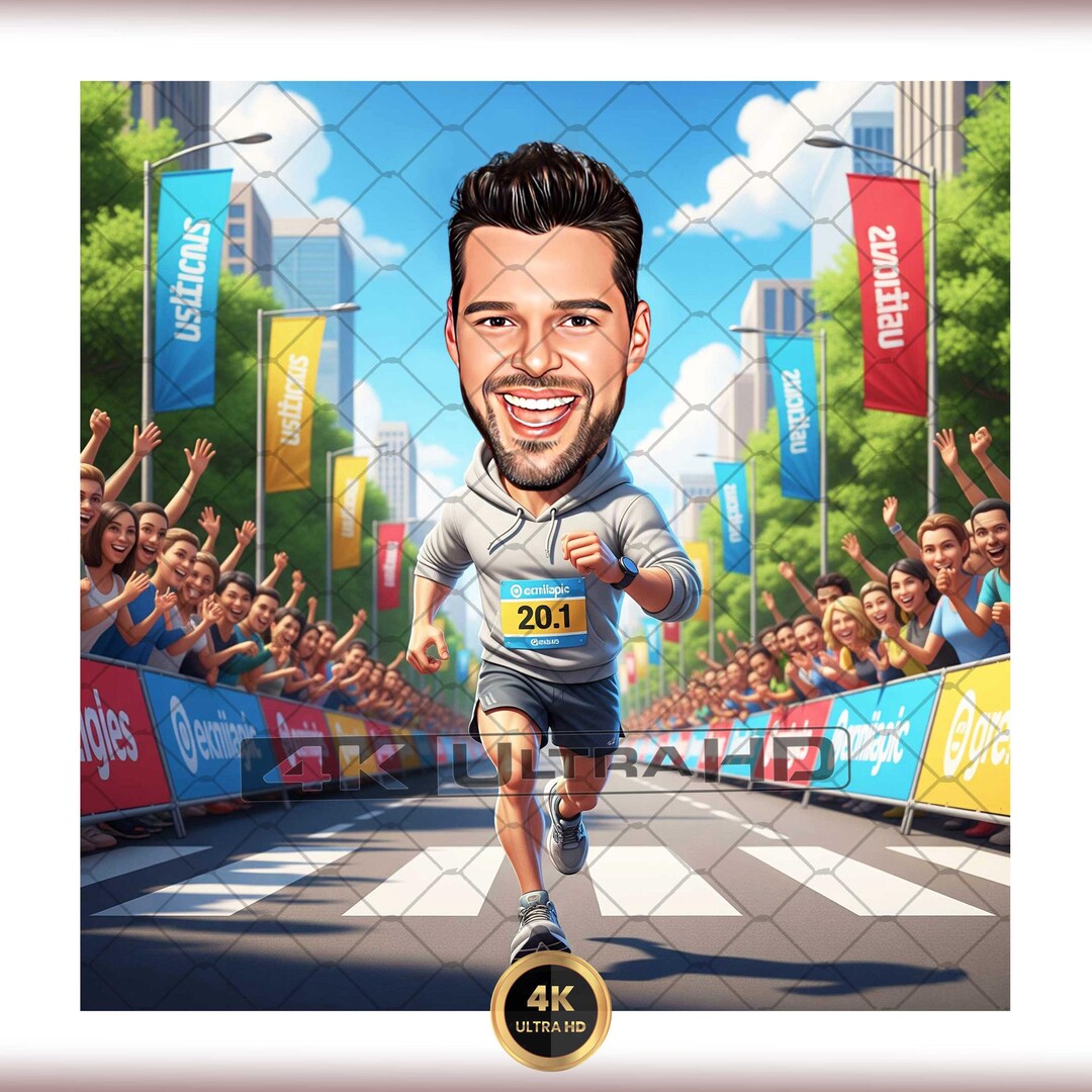 Custom Marathon Runner Caricature Portrait - Personalized Athletic ...