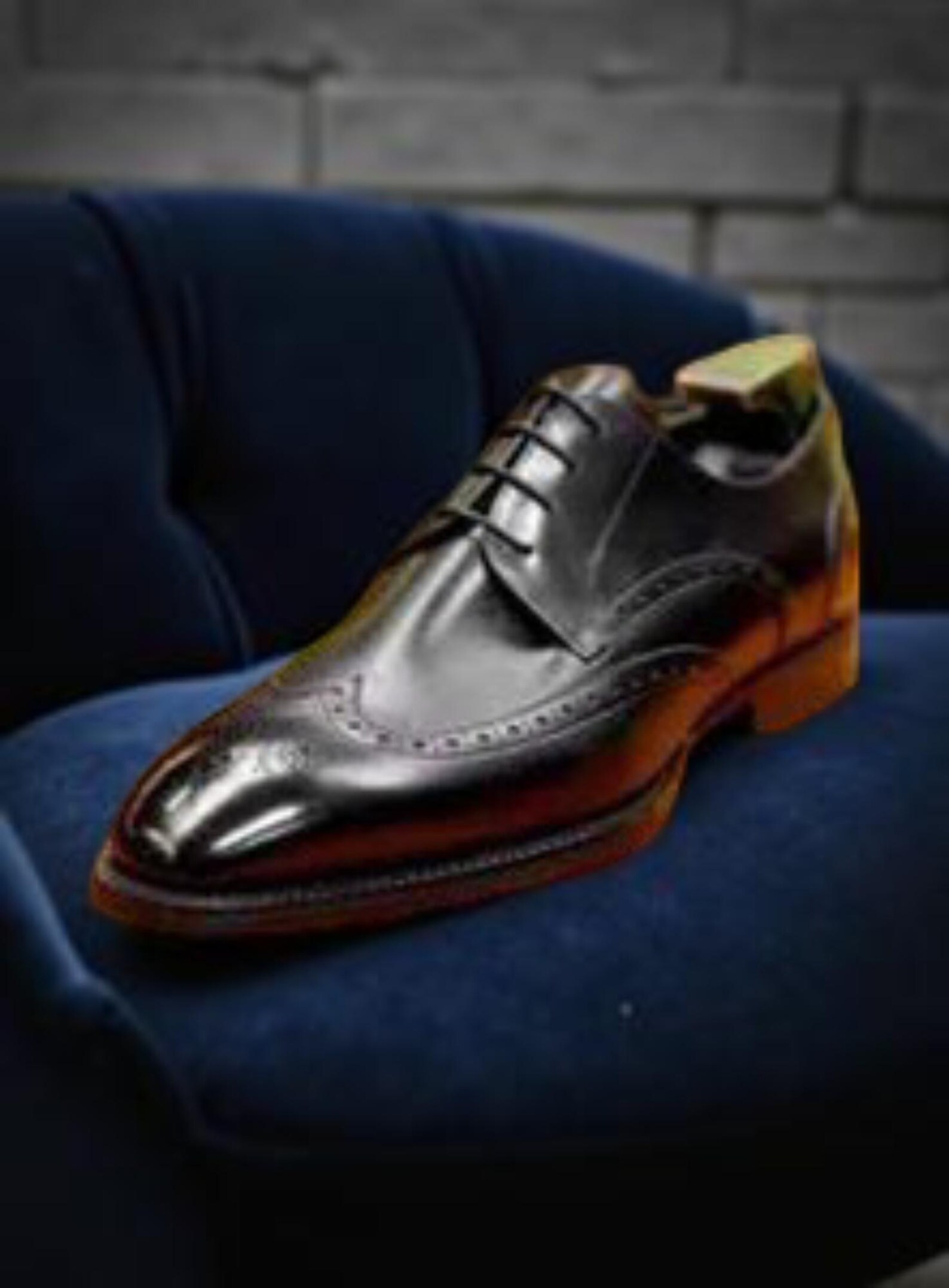Handmade Men’s Black Derby Shoes – Leather Wingtip Brogue Dress Shoes ...