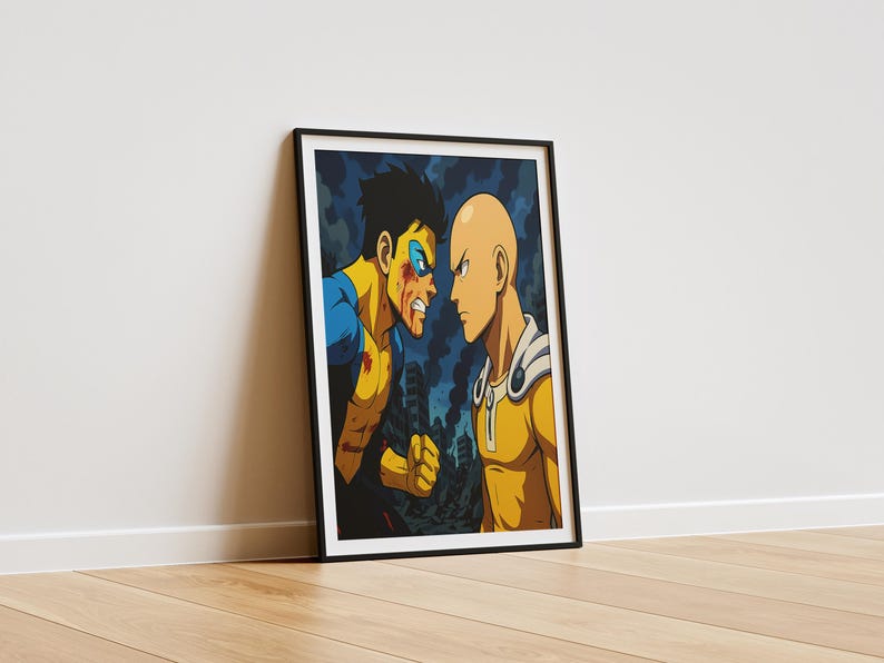 One Punch Man Vs Invincible Poster – Saitama Vs Mark Grayson Anime ...