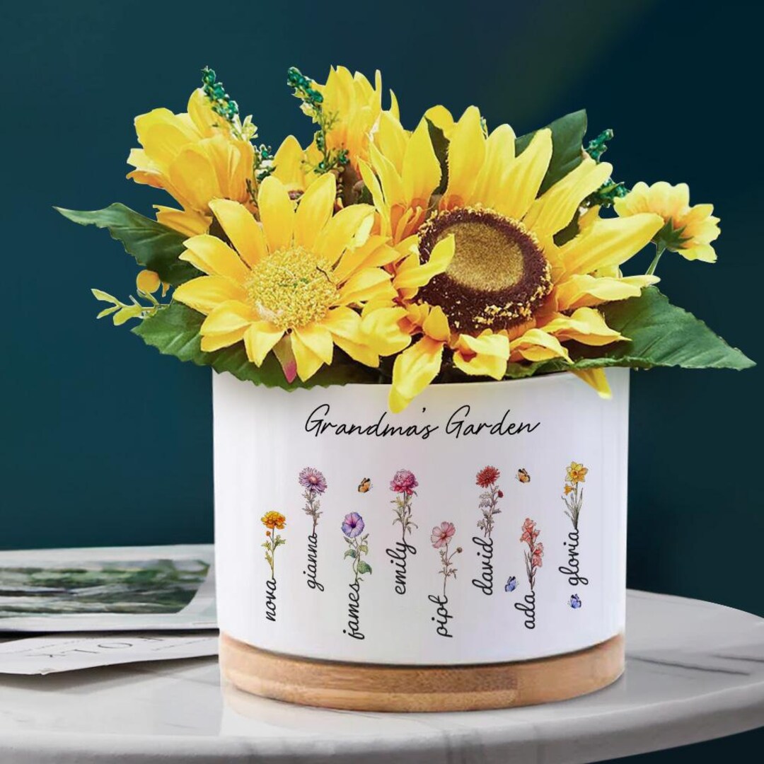 Personalized Birth Flower Planter With Name Custom Ceramic Flower Pot ...