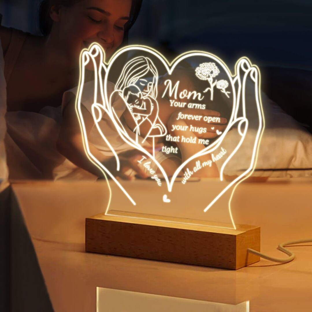 Personalized Mom Acrylic Night Light Custom Photo Engraved LED Lamp USB ...