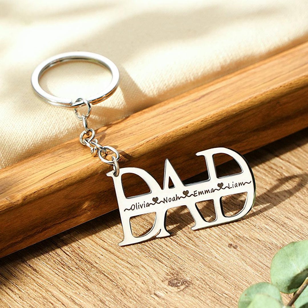 Personalized Dad Keychain With up to 4 Kids’ Names – Custom Stainless ...