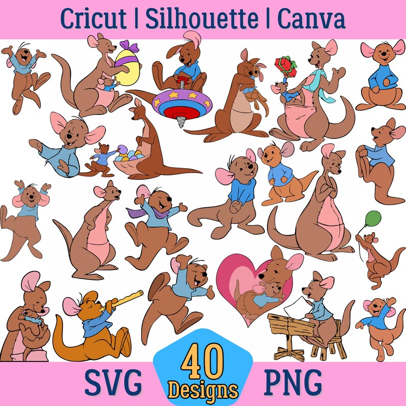 40 Designs Kanga and Roo SVG Plus PNG Clipart Bundle for Cricut ...