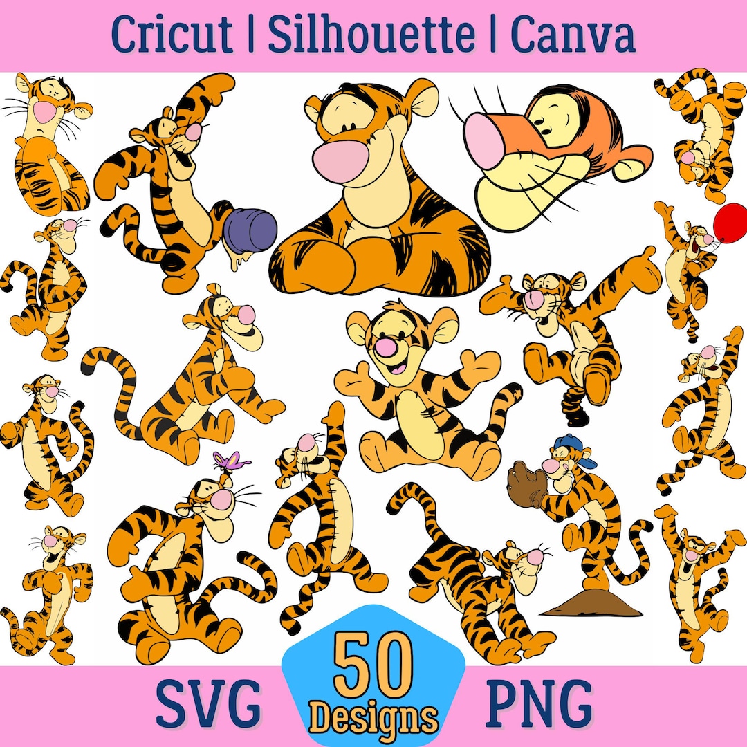 50 Designs Tigger SVG Plus PNG Clipart Bundle for Cricut Silhouette and ...