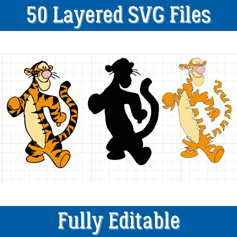 50 Designs Tigger SVG Plus PNG Clipart Bundle for Cricut Silhouette and ...